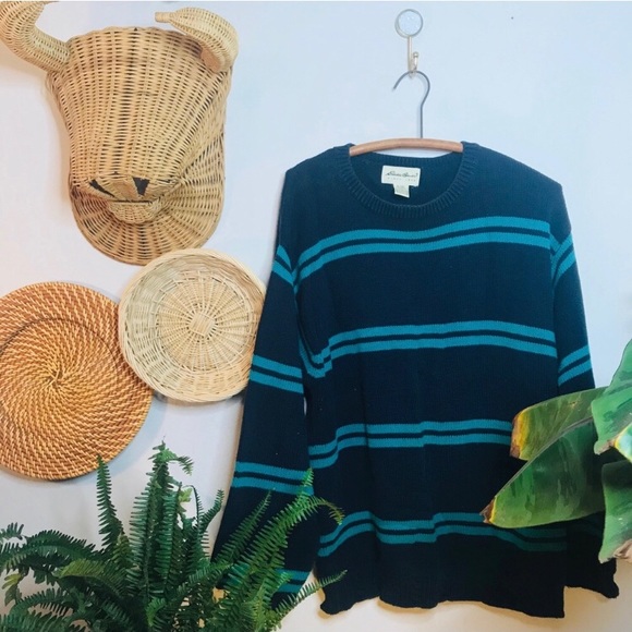 Vintage | Sweaters | Vsco 9s Teal Striped Oversized Boyfriend Sweater ...